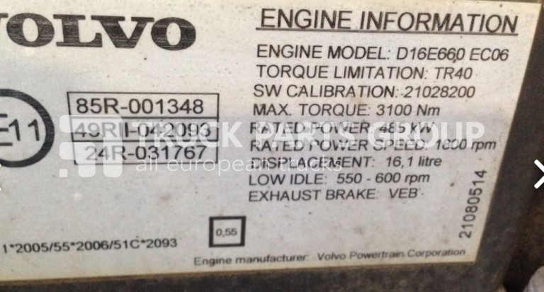 VOLVO FH16 D16E engine, EURO5, EURO4 emission D16E660 EC06, 660PS, 485 ...